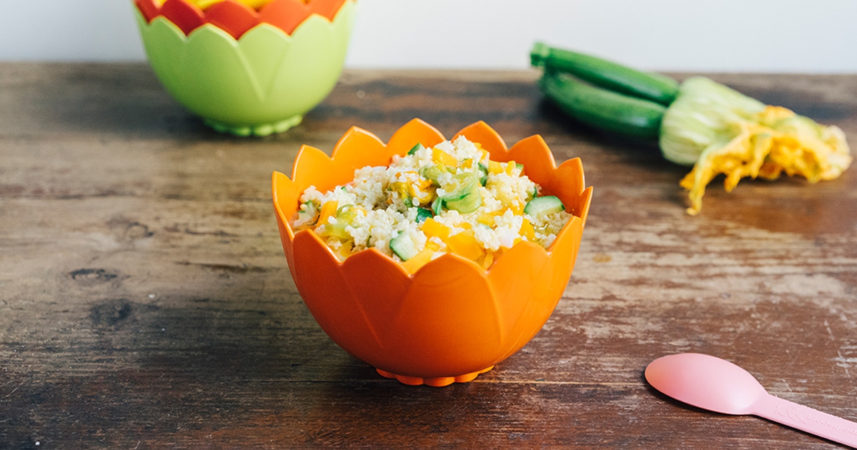 Minestrina di miglio con carote e fiori di zucca